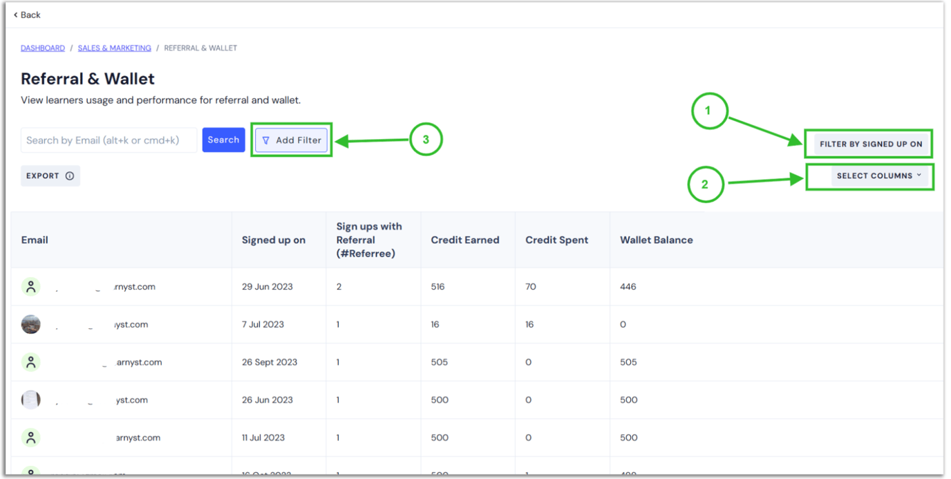 Obtain the Referral and Wallet reports.
