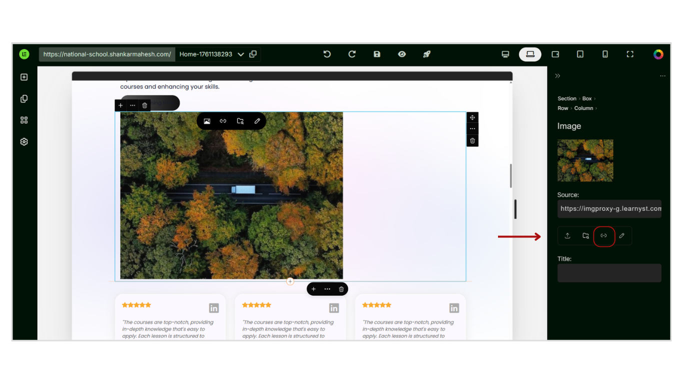 Adding an Image and modifying the Image Settings in Website