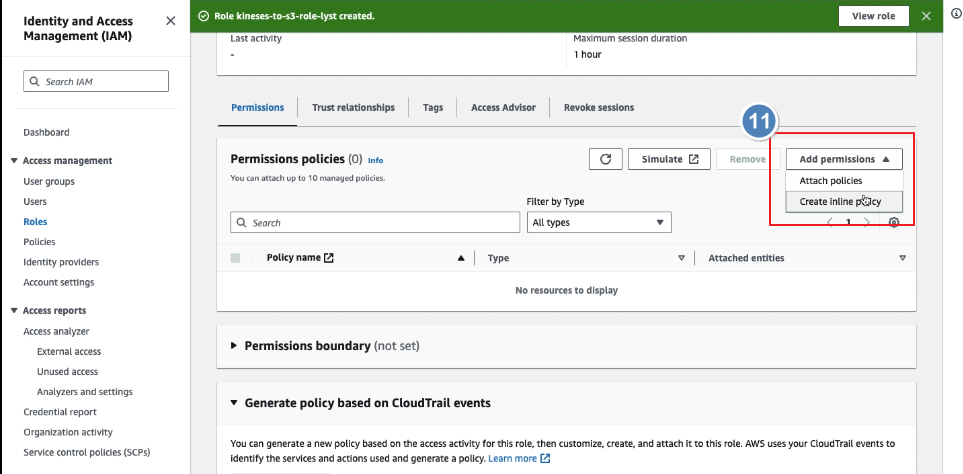 Creating Role ARN for Amazon Kinesis Data Firehose to Amazon S3 Integration