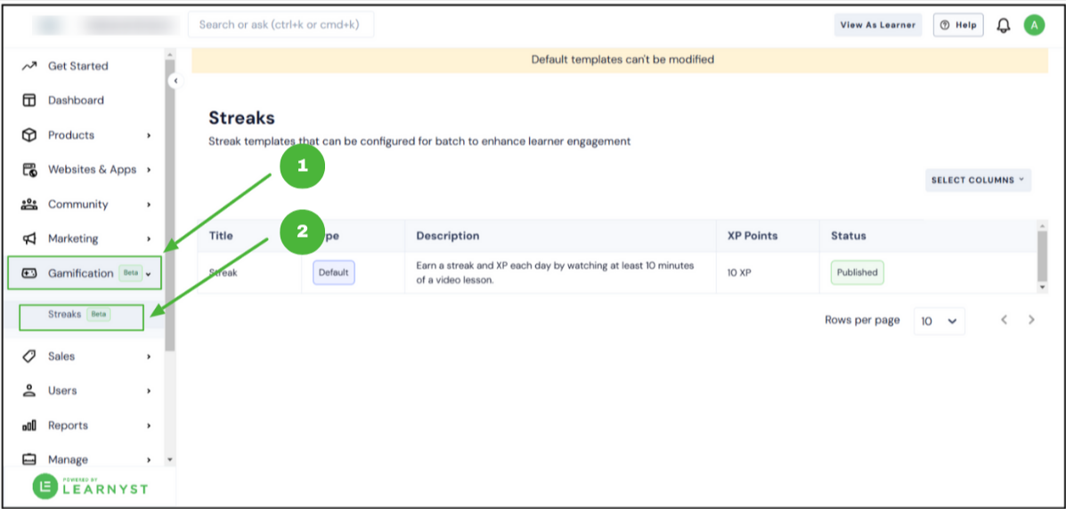 Enable and Use the Gamification Streak Feature in Learnyst
