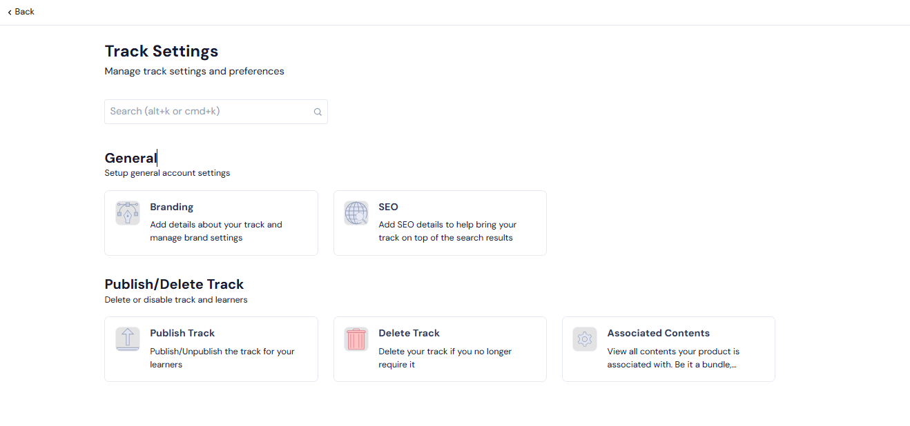 Instructor track settings overview.