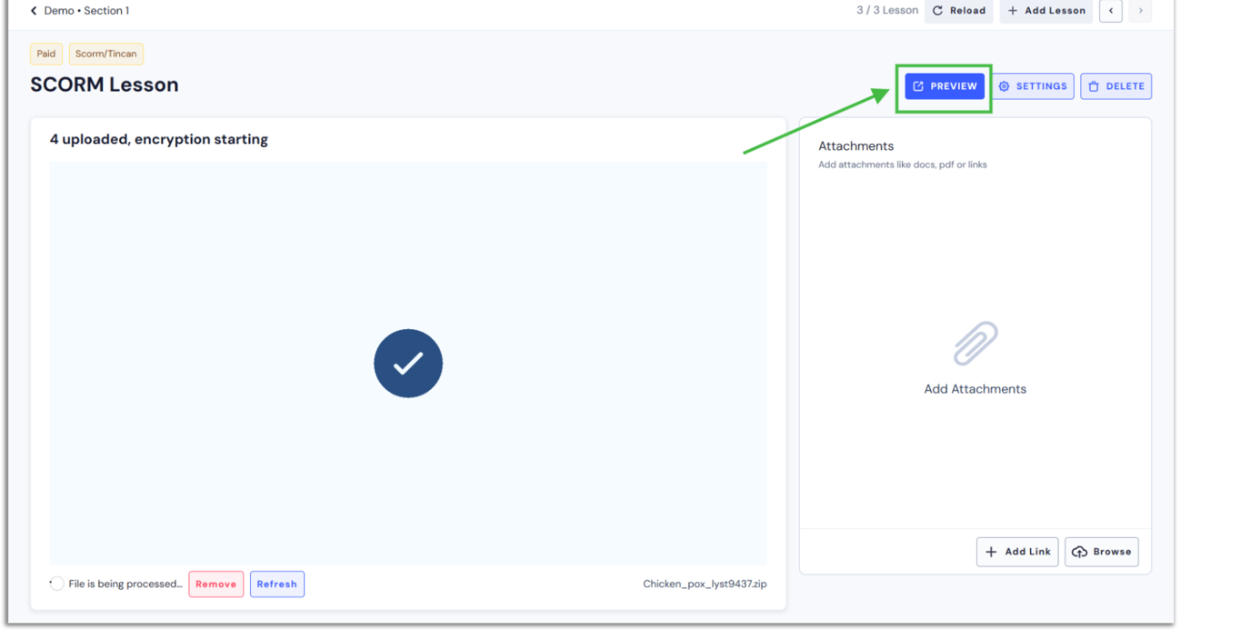 Add SCORM/TINCAN lessons for your course.