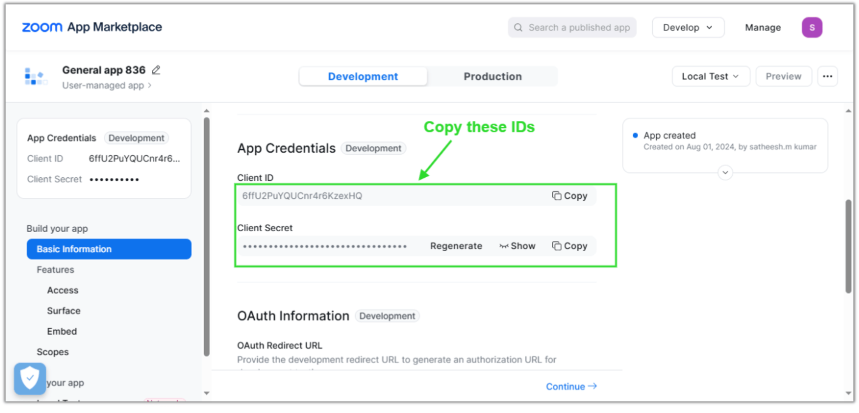 Configure the SDK credentials for the Zoom add-ons.