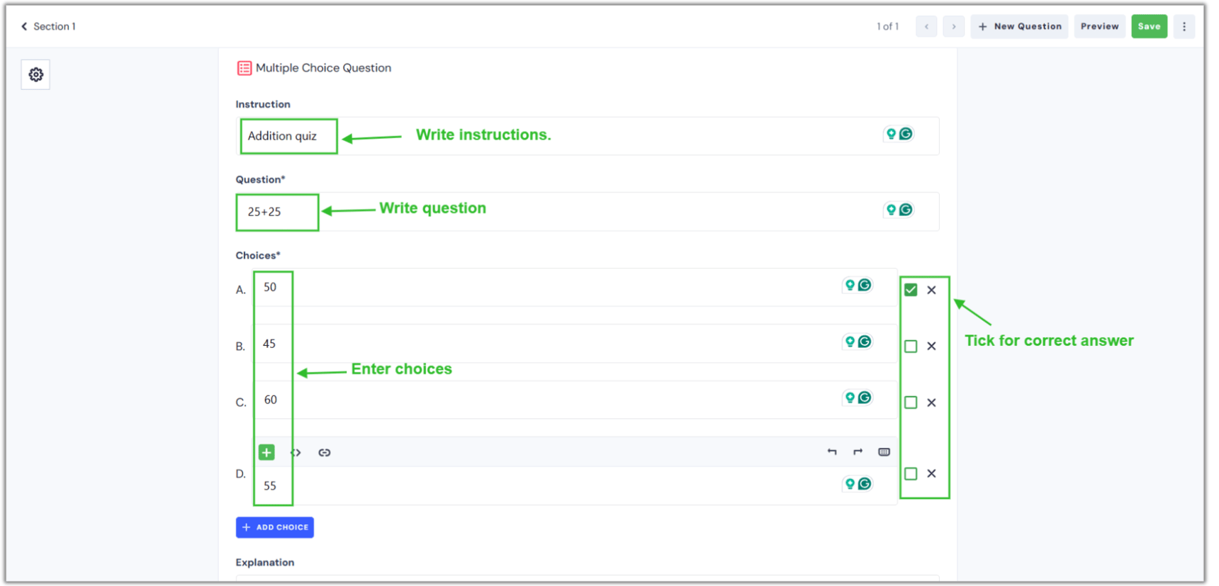 Add questions to your mock test.