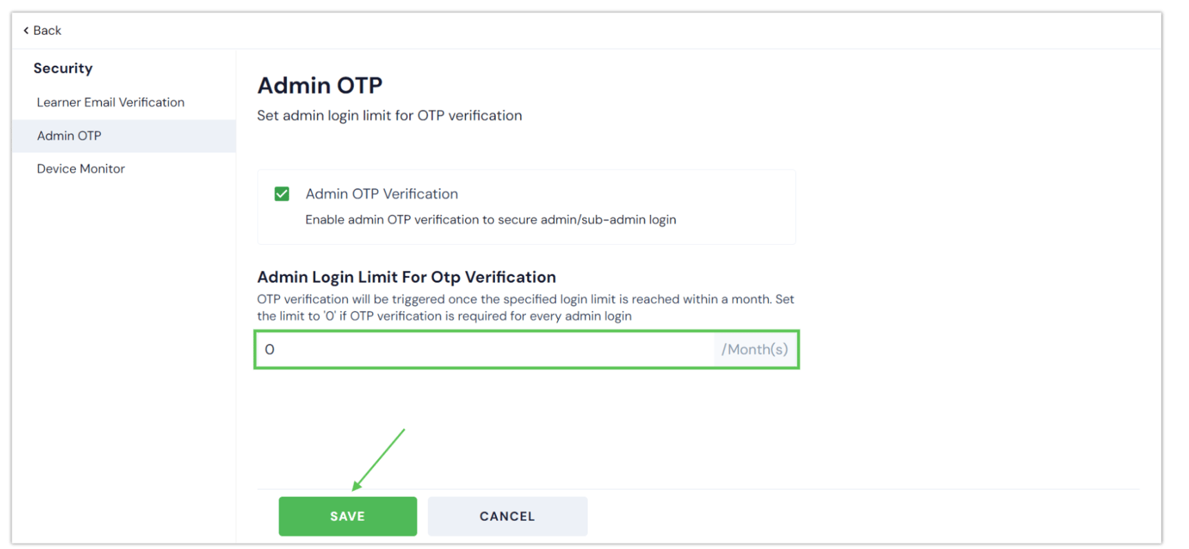 Set OTP for admin/sub admin of your School