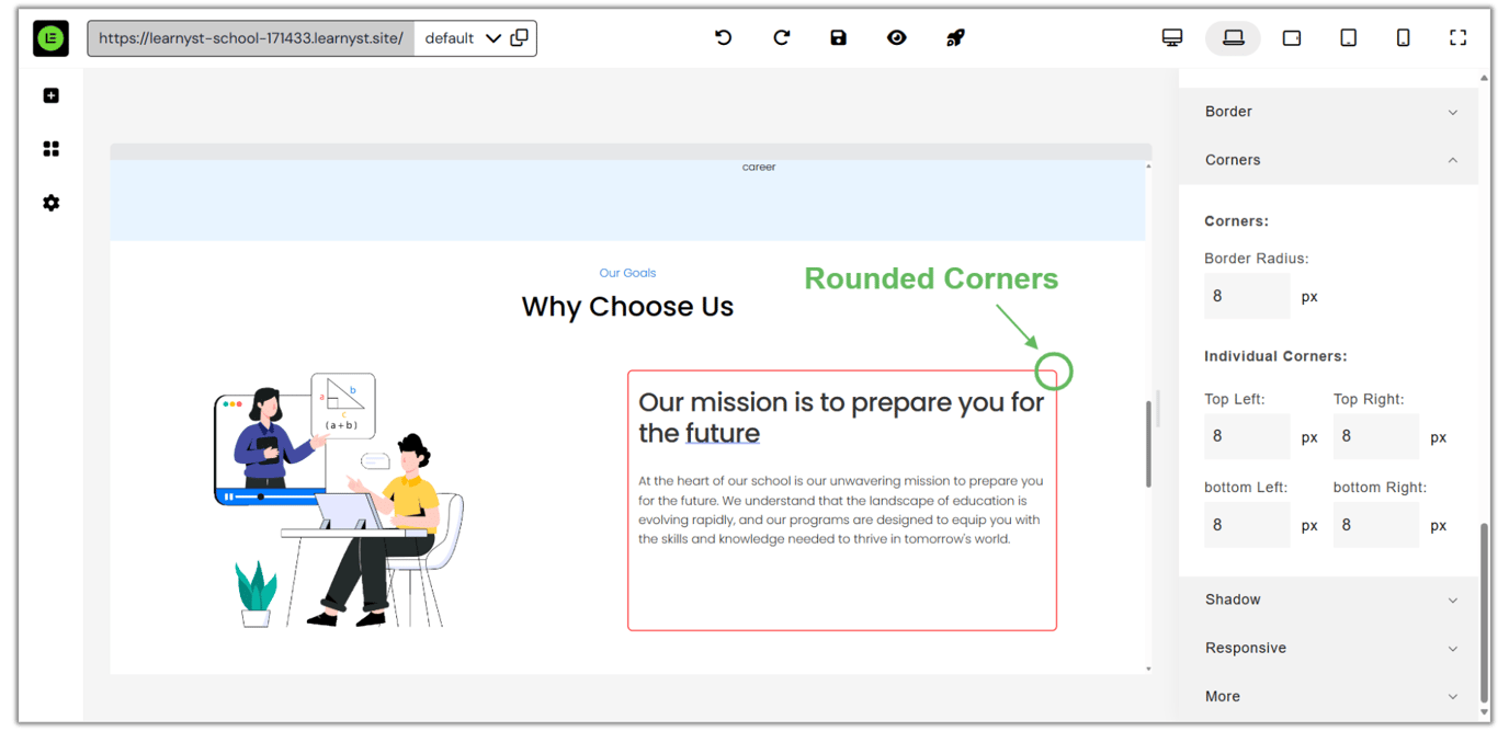 Advanced Settings of a Column
