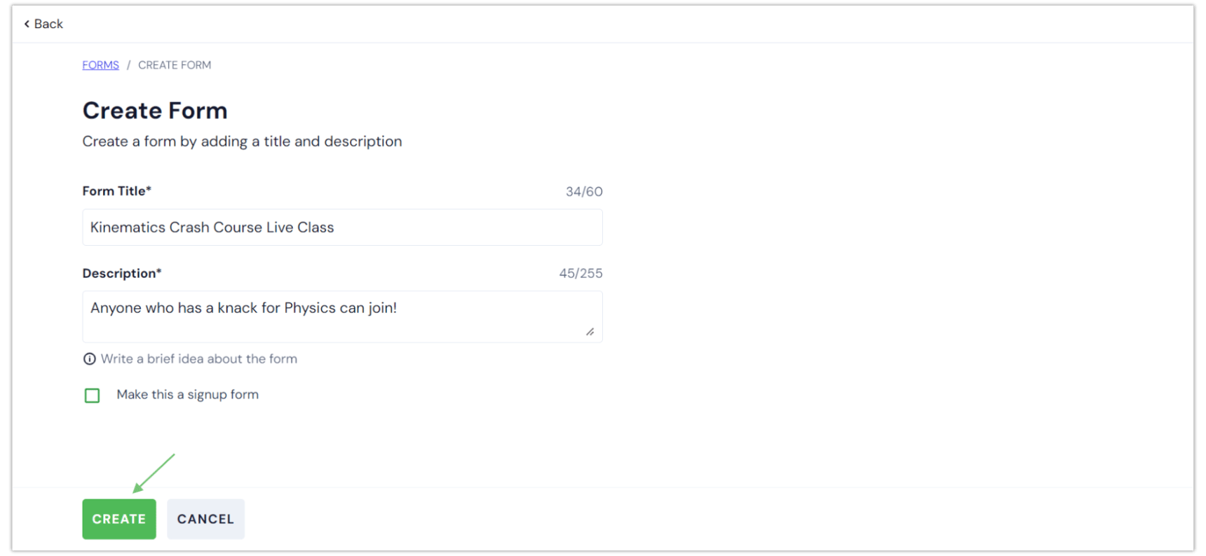 Creating a Form