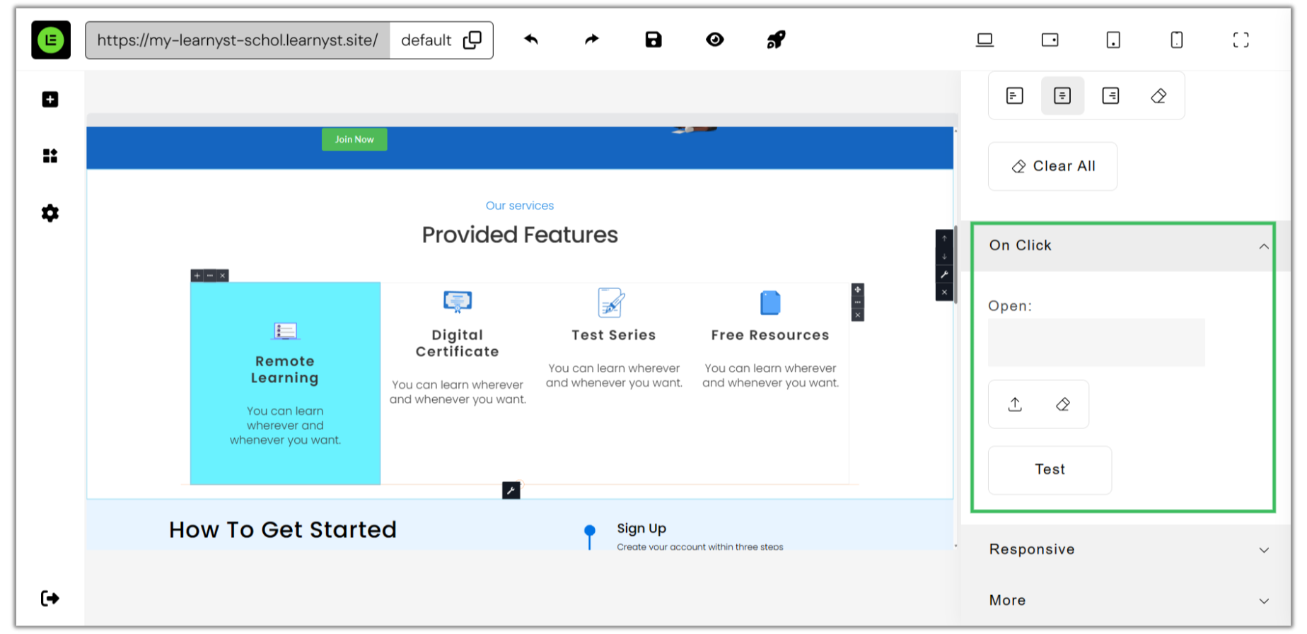 Exploring the various Containers of Website Builder.