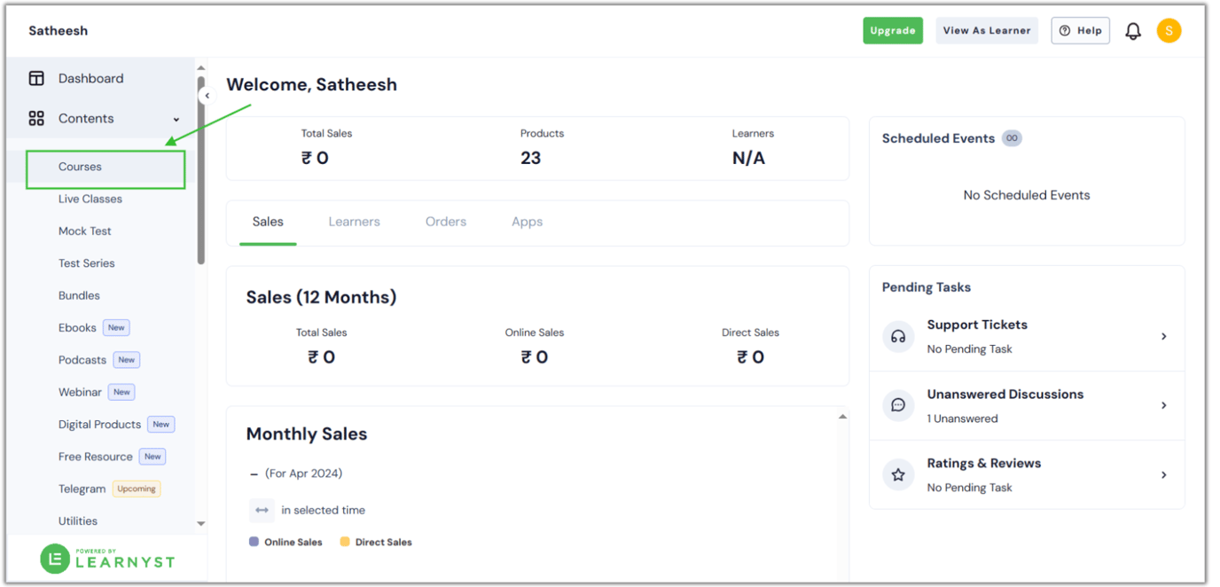 Create your First course on Learnyst