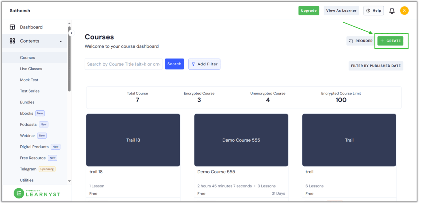 Create your First course on Learnyst