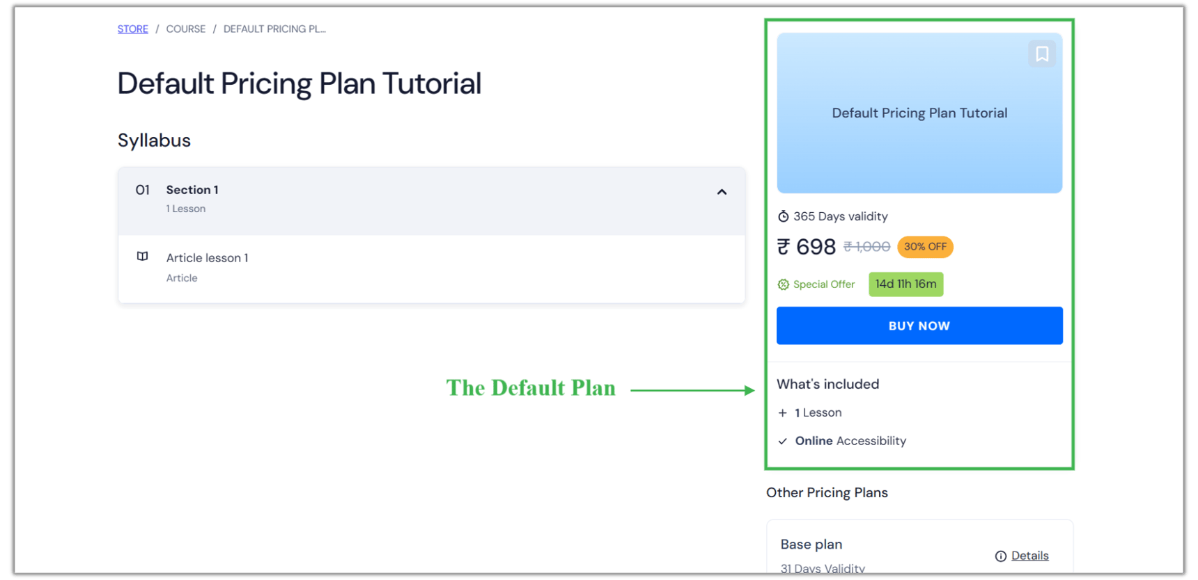 Set a Pricing Plan as default