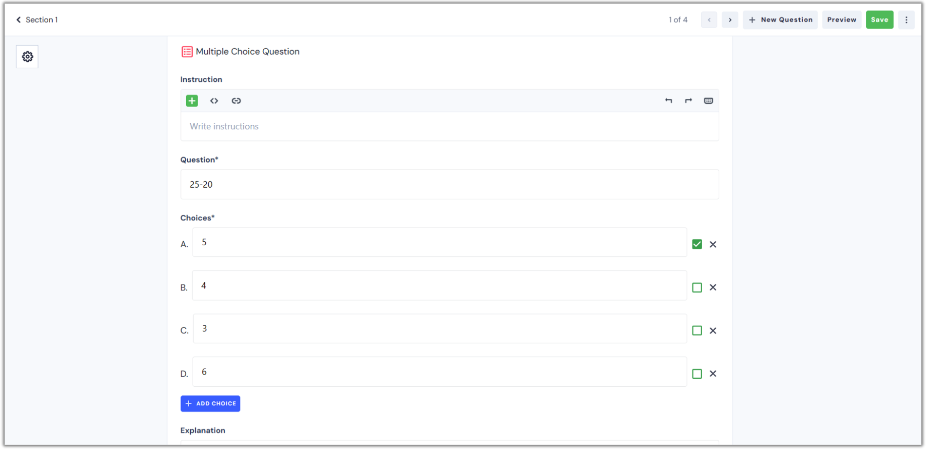 Different kinds of questions for the quiz.