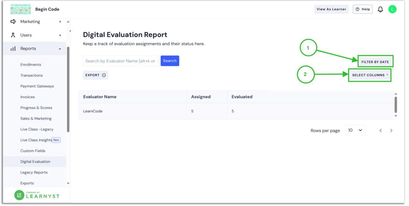 Obtain evaluation reports from the Digital evaluation.