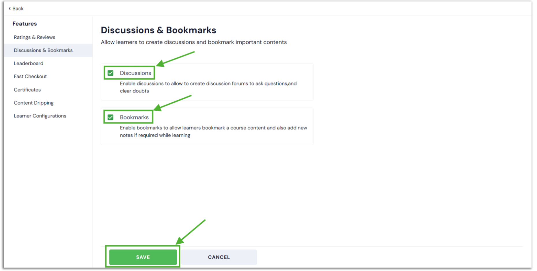 Enable discussion and bookmark features