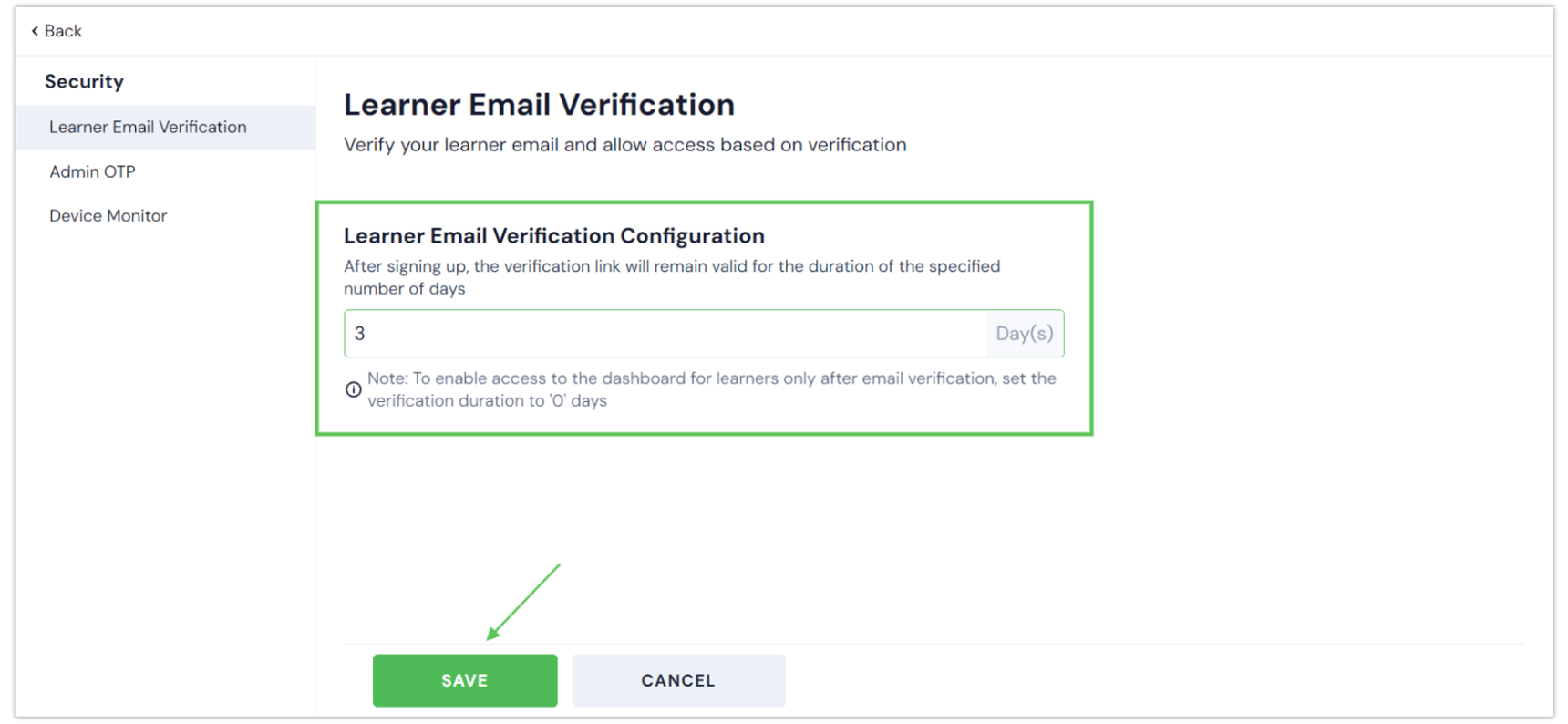 Learner Email Verification after certain number of days