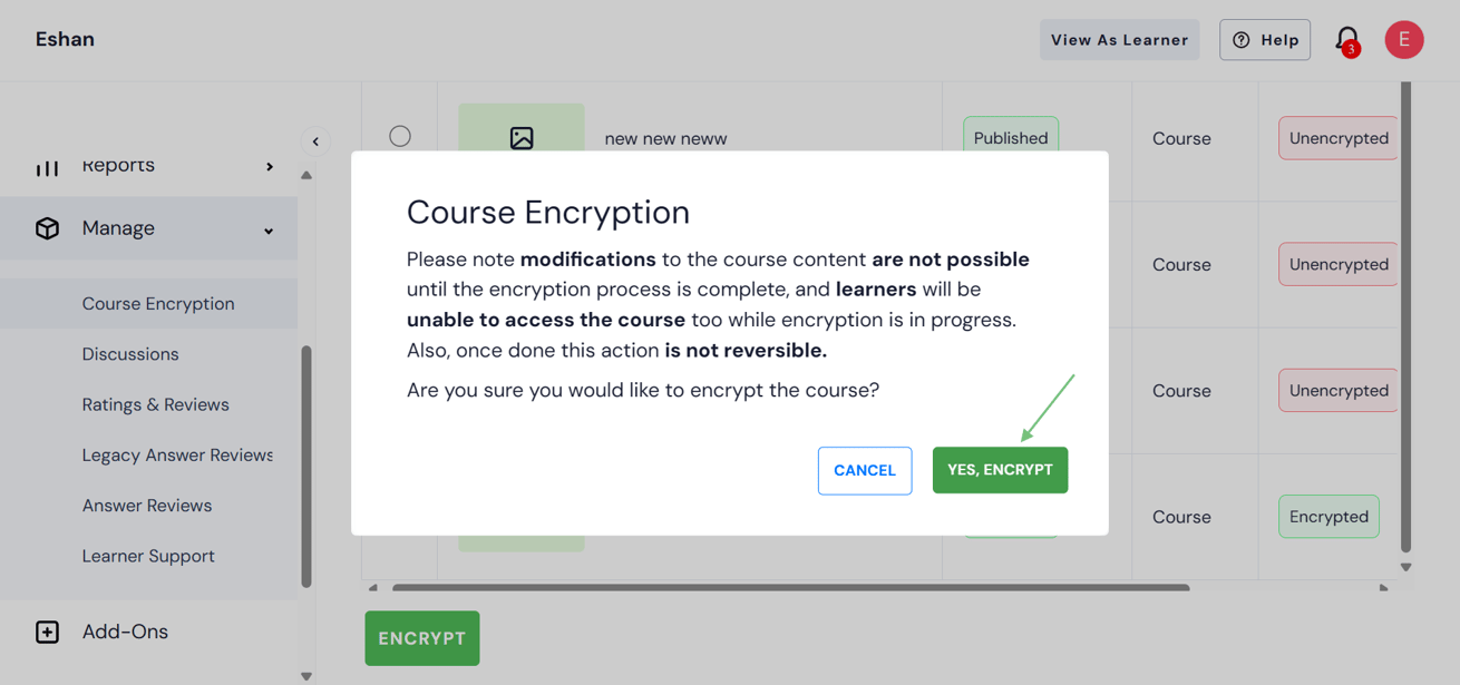 Encrypt an unencrypted Course