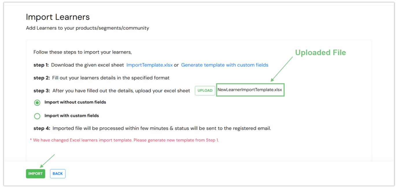 Import Learners directly into course via a Excel Sheet