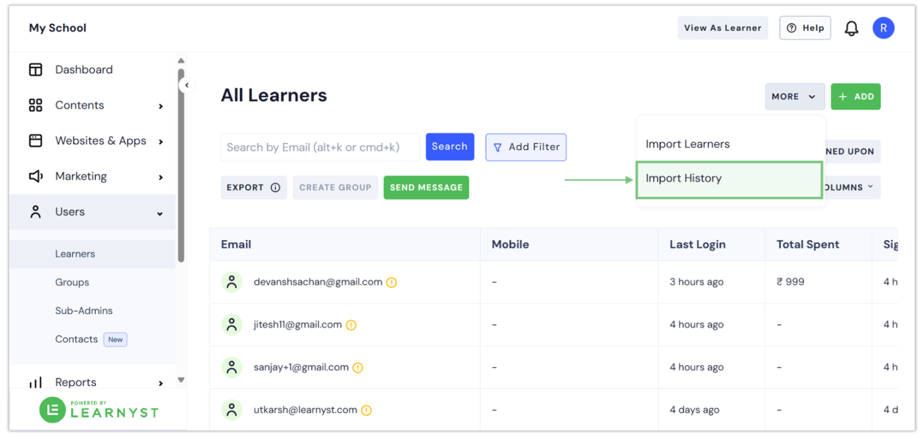 Import Learners directly into course via a Excel Sheet