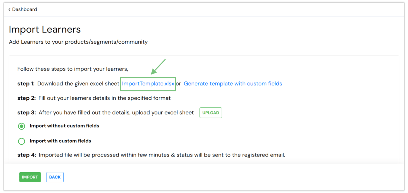 Import Learners directly into course via a Excel Sheet