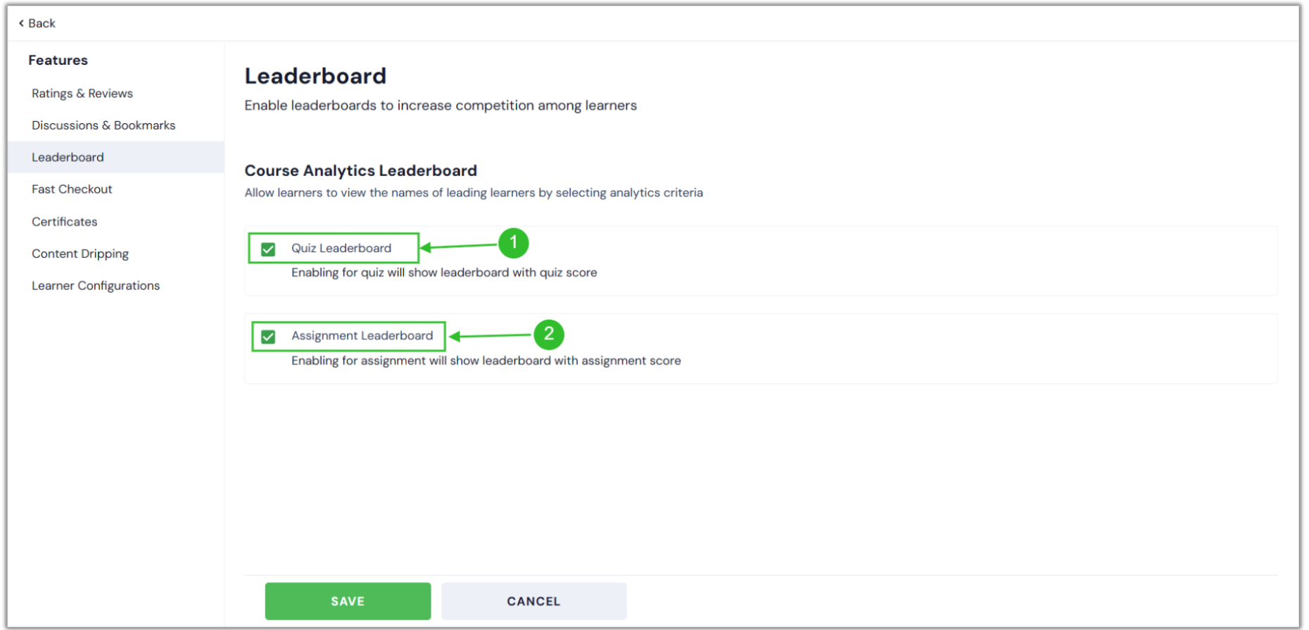Enable the Leaderboard feature for your products to engage learners.