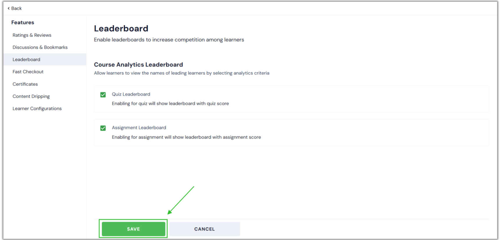 Enable the Leaderboard feature for your products to engage learners.