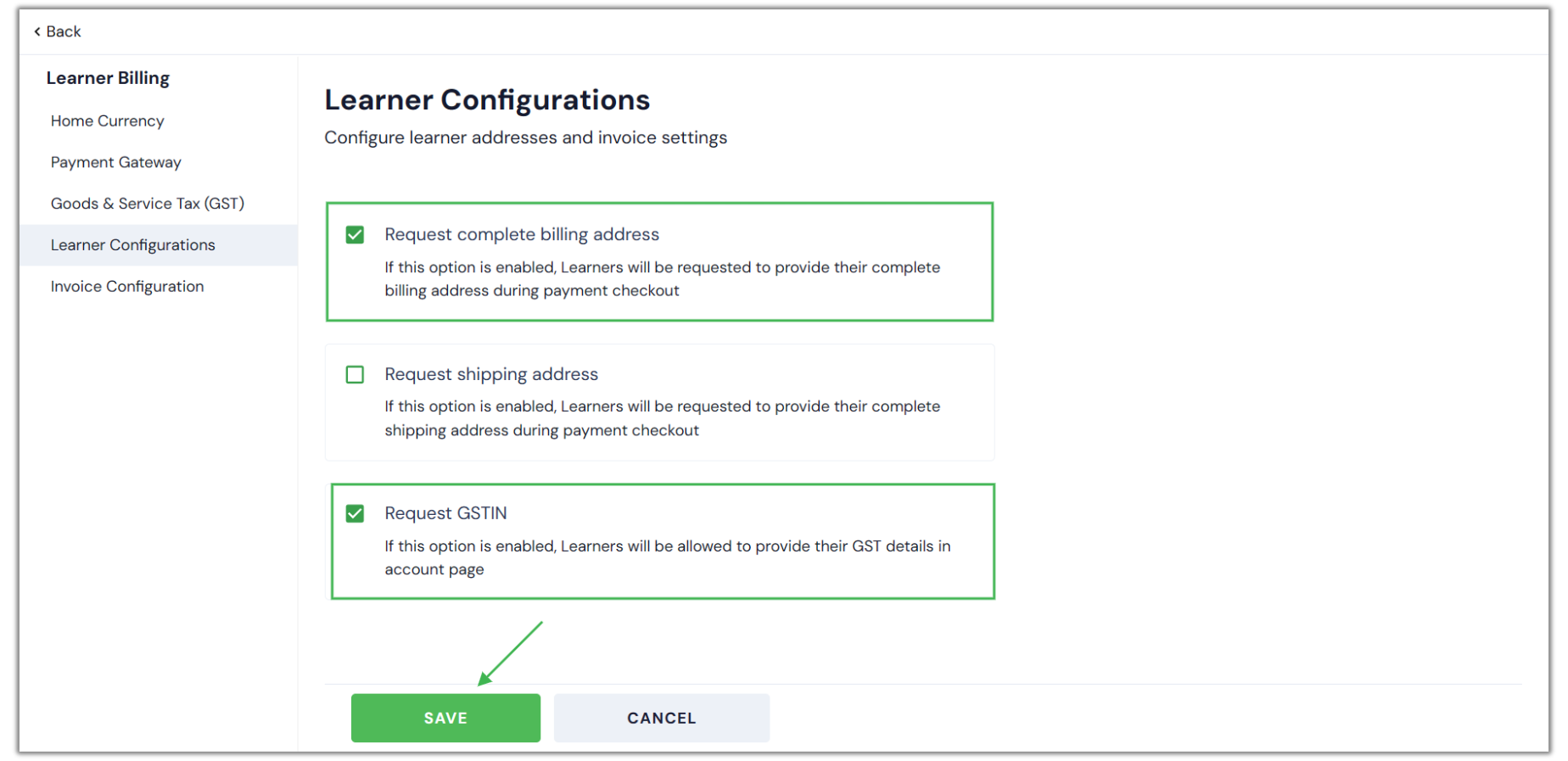 Setting Up Learner Configuration Settings