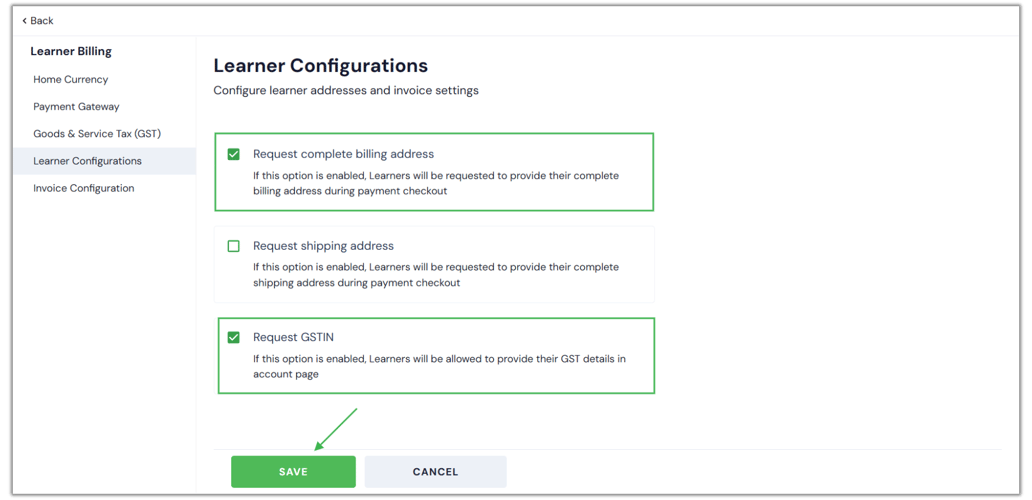 Setting Up Learner Configuration Settings