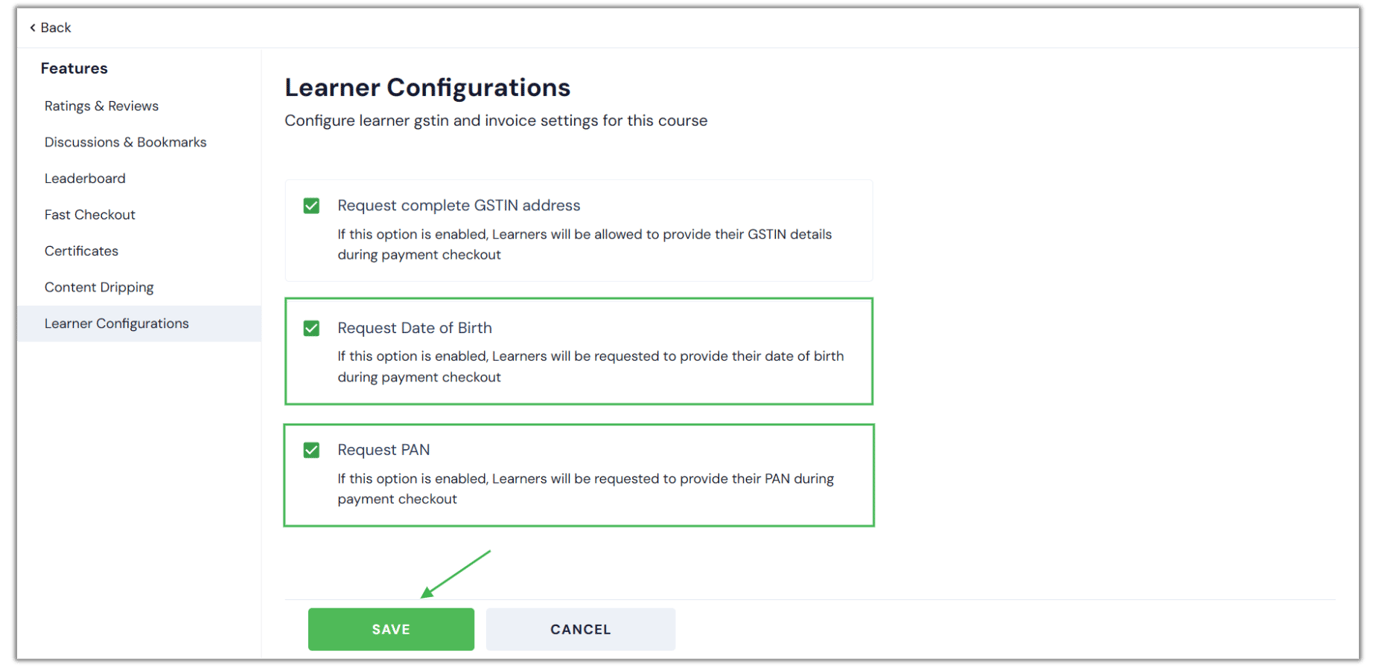 Setting Up Learner Configuration Settings