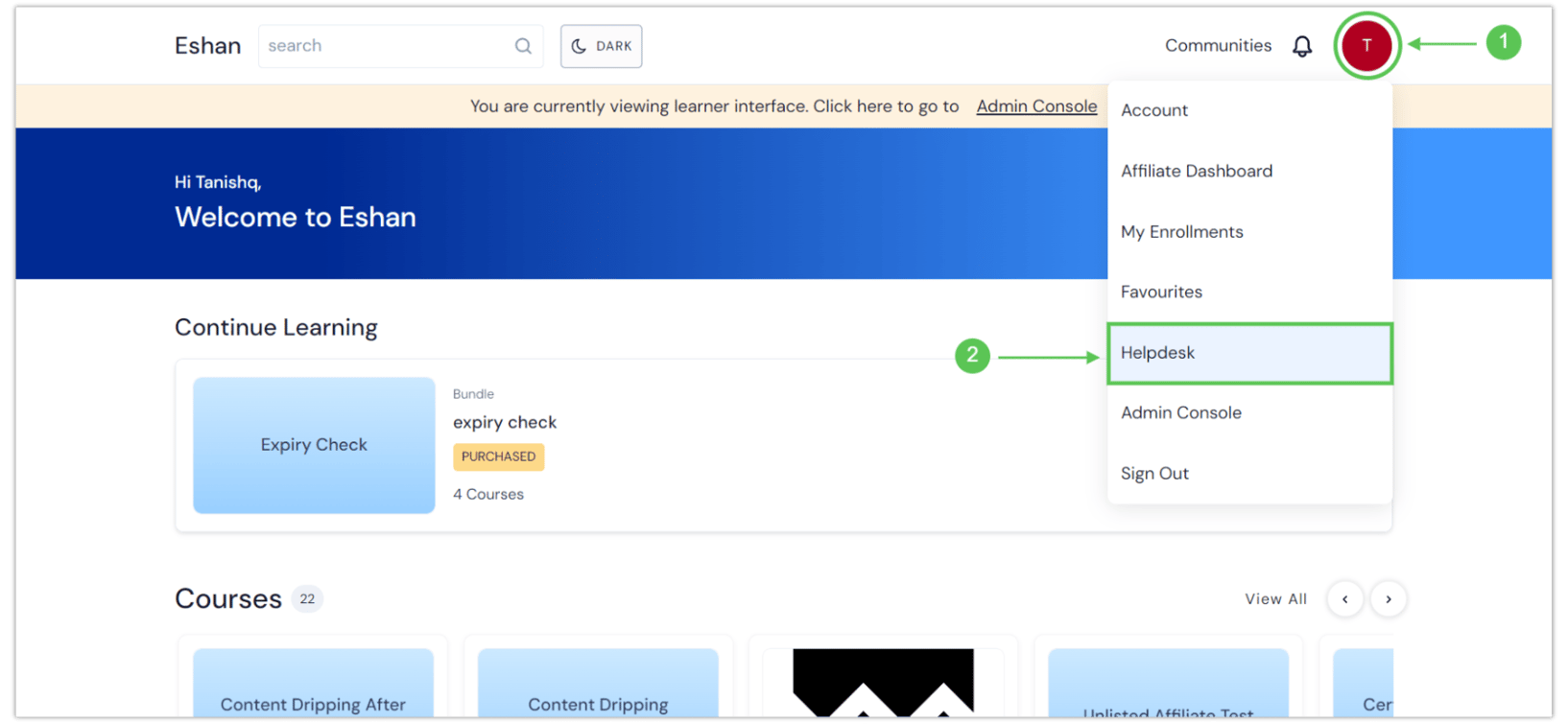 Raise Support Ticket as a Learner