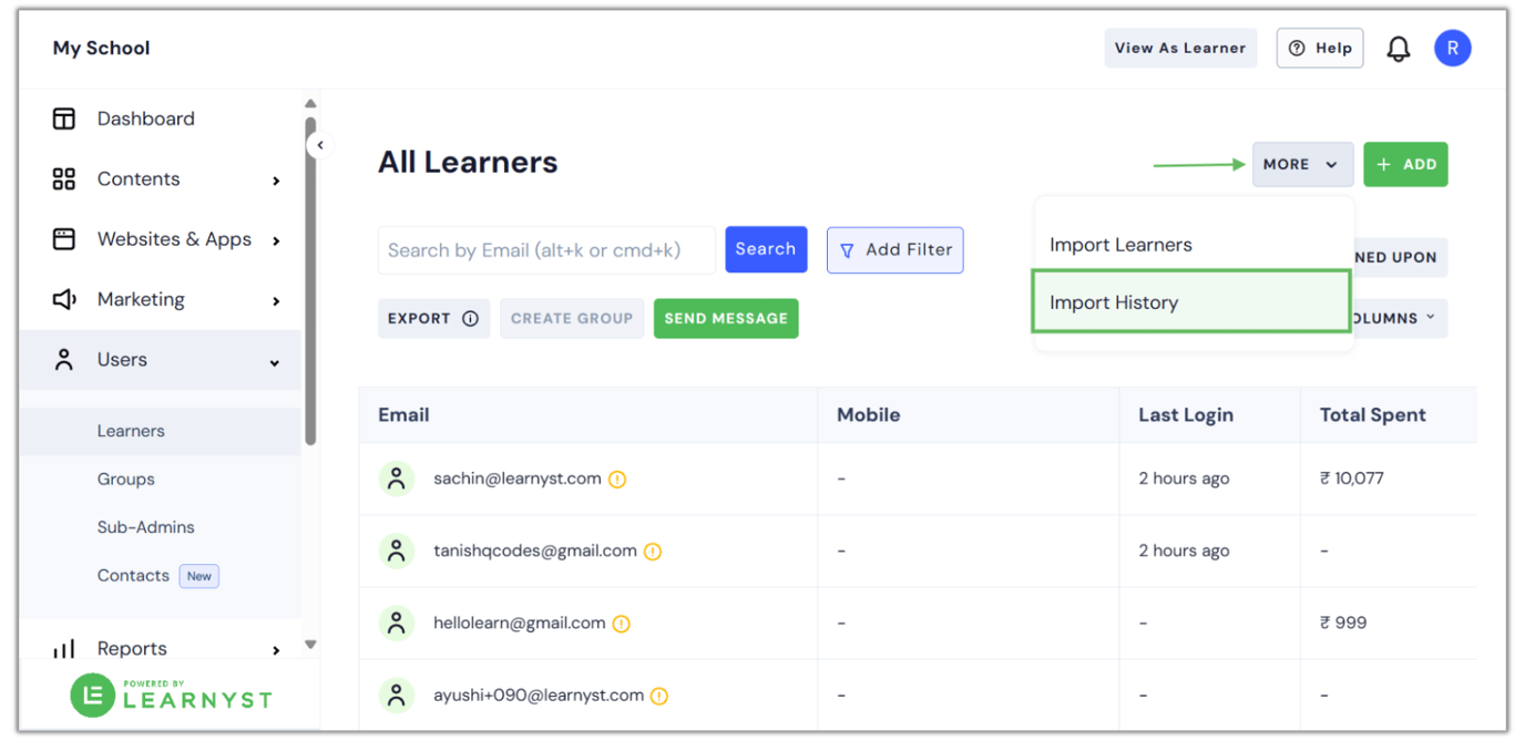 Adding new Learners to a Course