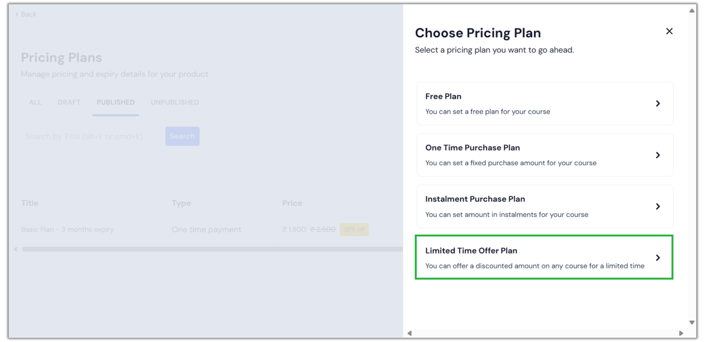 Set up a Limited Time Offer Plan