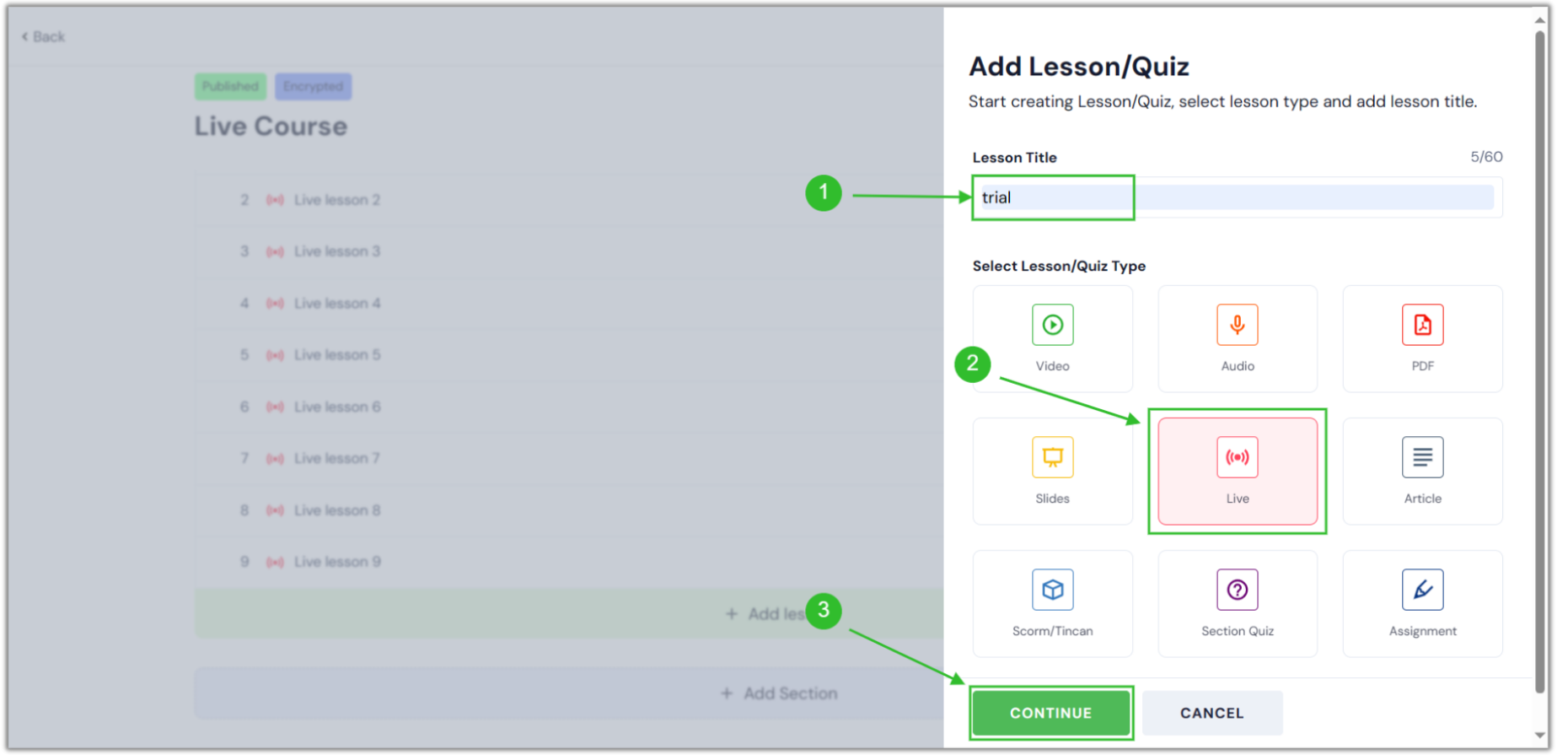Create the Learnyst webinar for your live class.