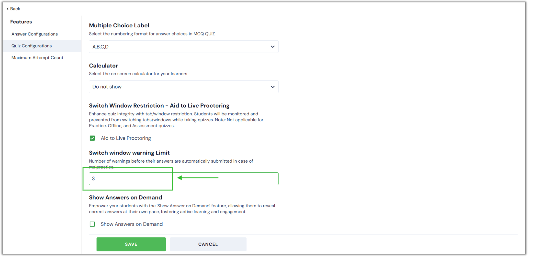 Prevent learners from switching tabs or windows during the test.