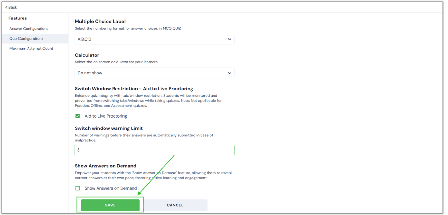 Prevent learners from switching tabs or windows during the test.
