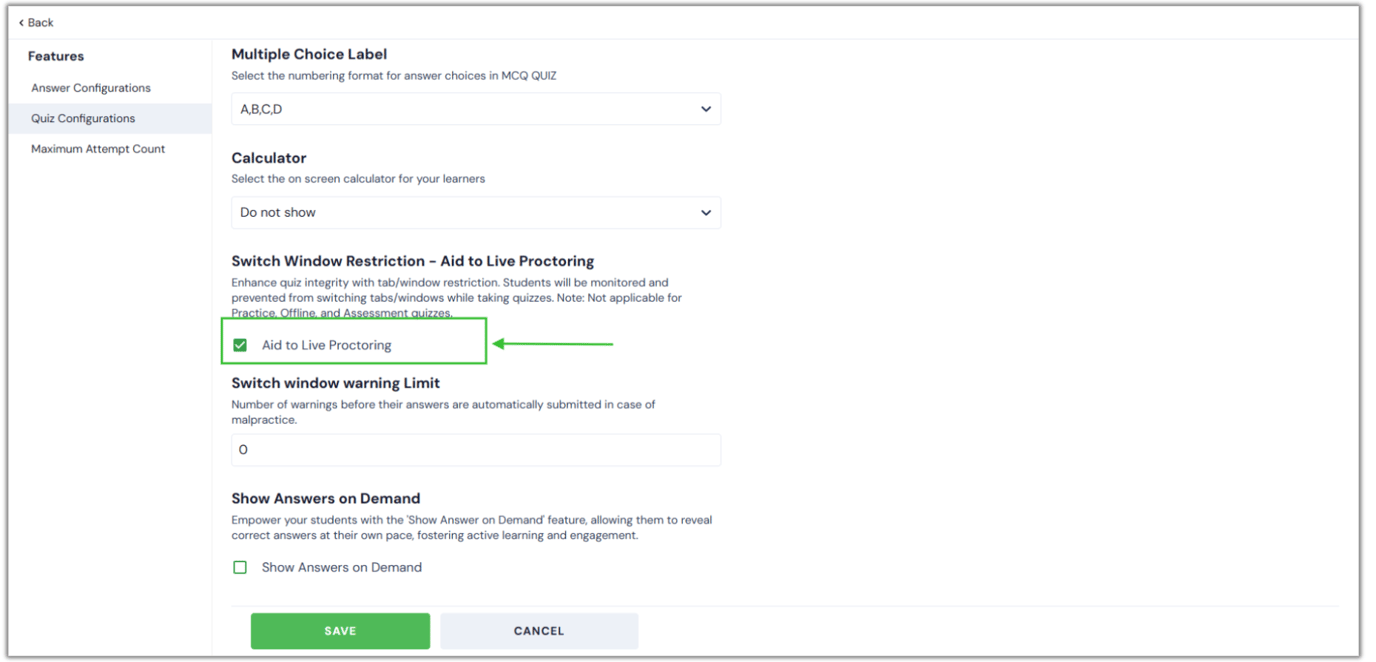 Prevent learners from switching tabs or windows during the test.