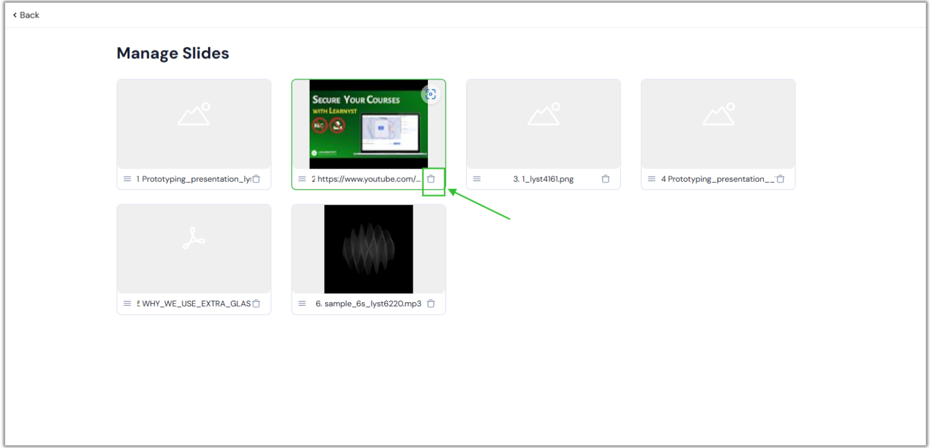 Manage slides in your slide-type of lessons.