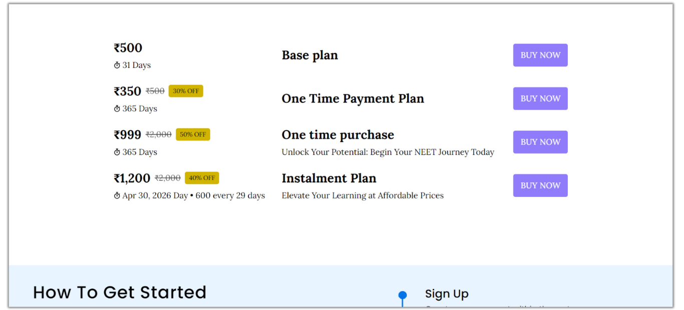 Adding a list of pricing plans into my website page