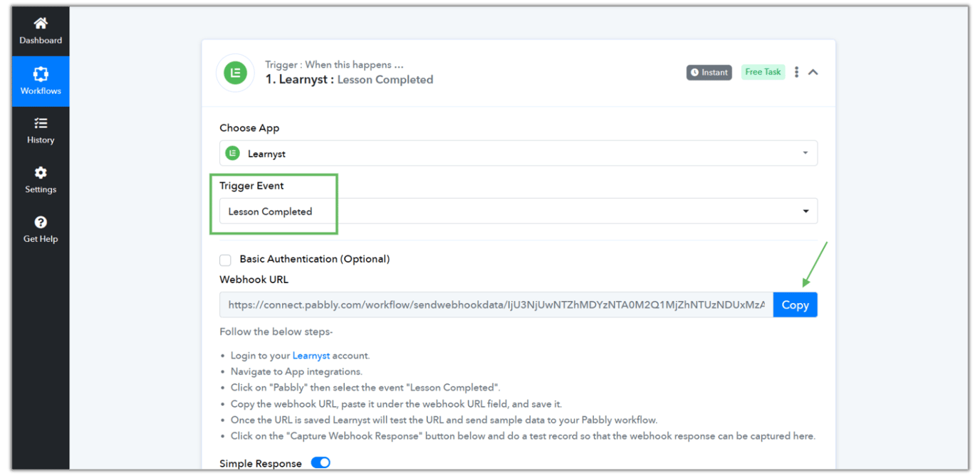 Sending Email on lesson completion using Pabbly