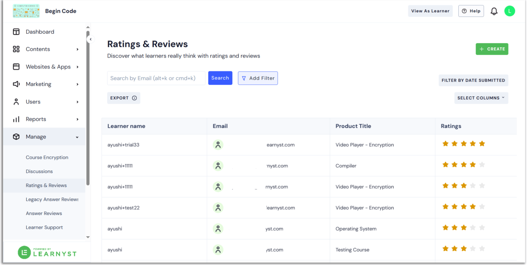 Approve or delete the learner’s review.