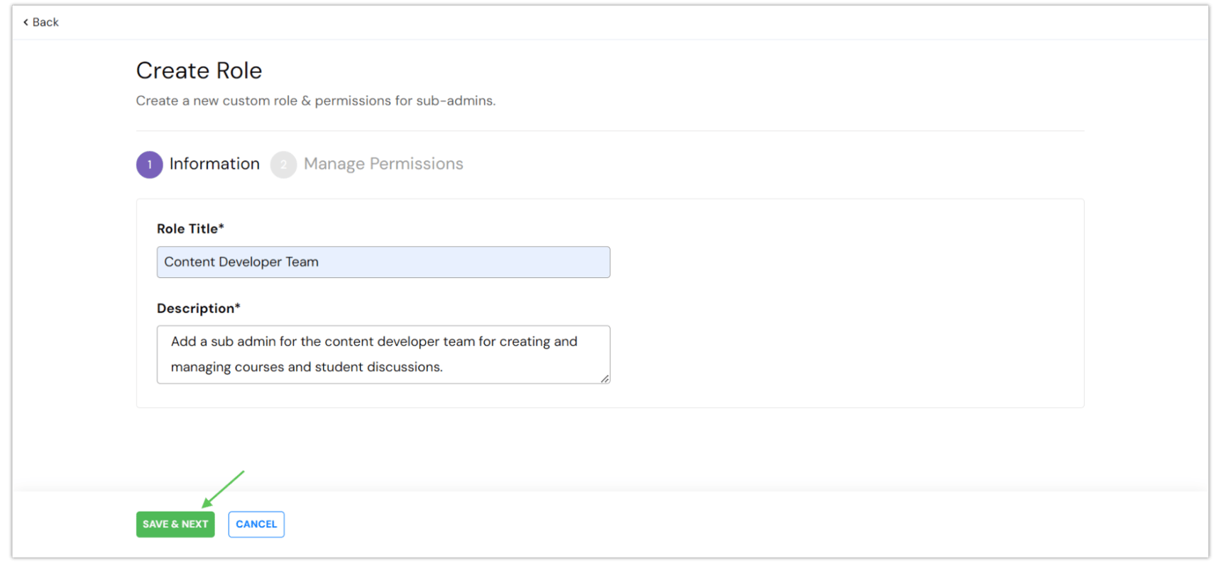 Create a custom role for a new Sub Admin