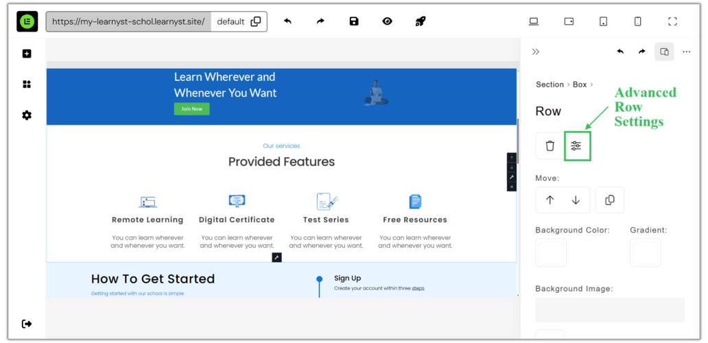 Exploring the various Containers of Website Builder.