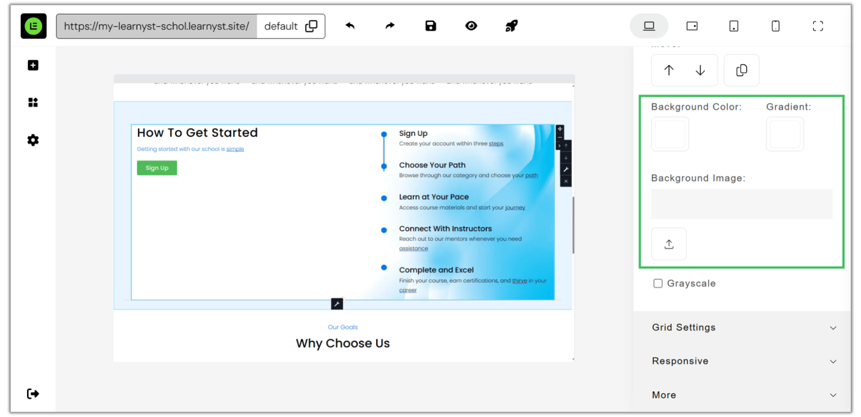 Exploring the various Containers of Website Builder.