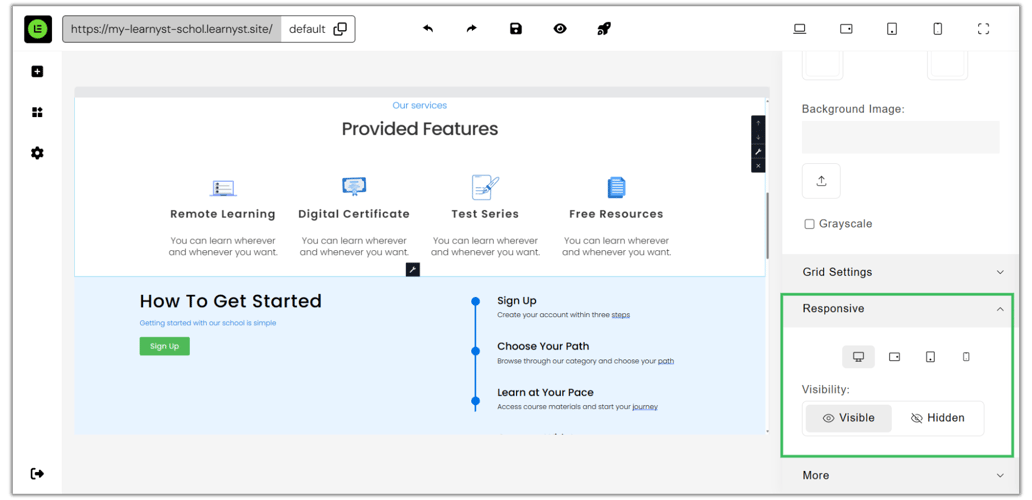 Exploring the various Containers of Website Builder.