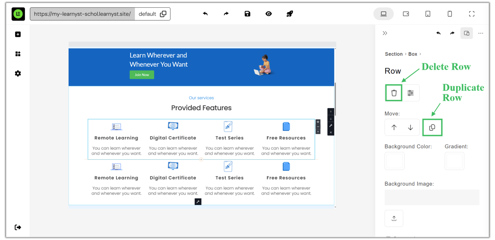 Exploring the various Containers of Website Builder.