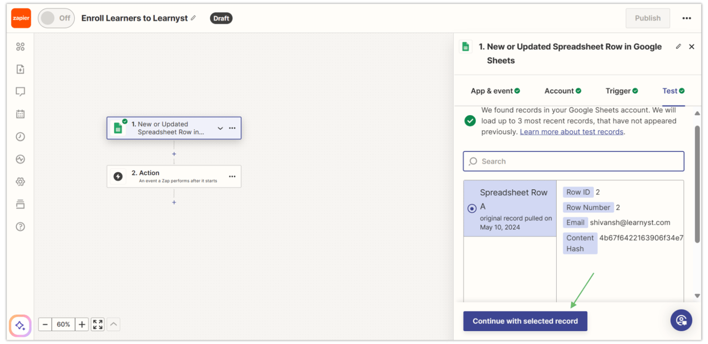Enroll Learners from spreadsheet to Learnyst easily using Zapier