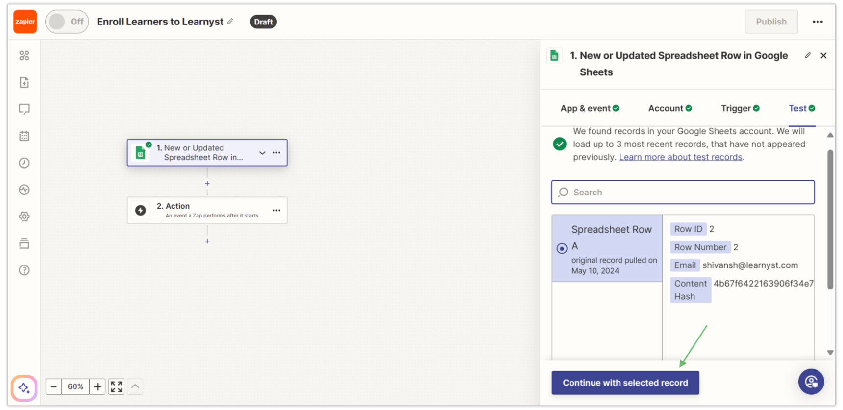 Enroll Learners from spreadsheet to Learnyst easily using Zapier