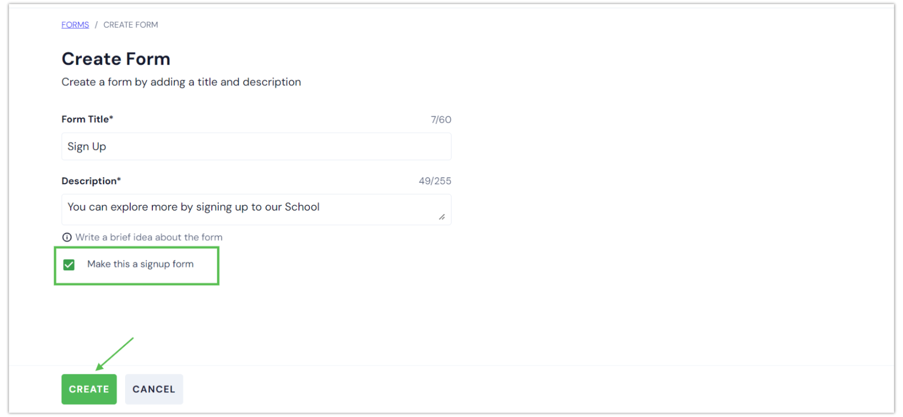 Create a Sign up form