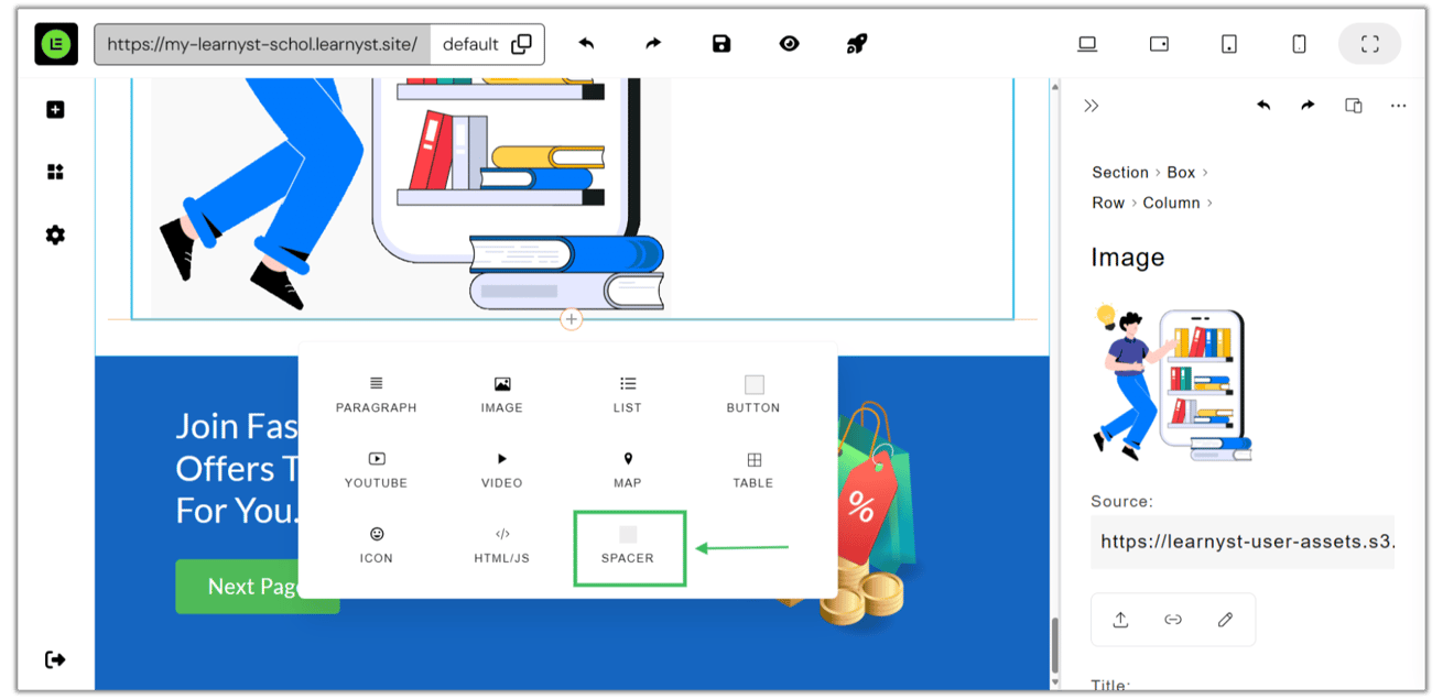 Add a Space Element in Your Website Page