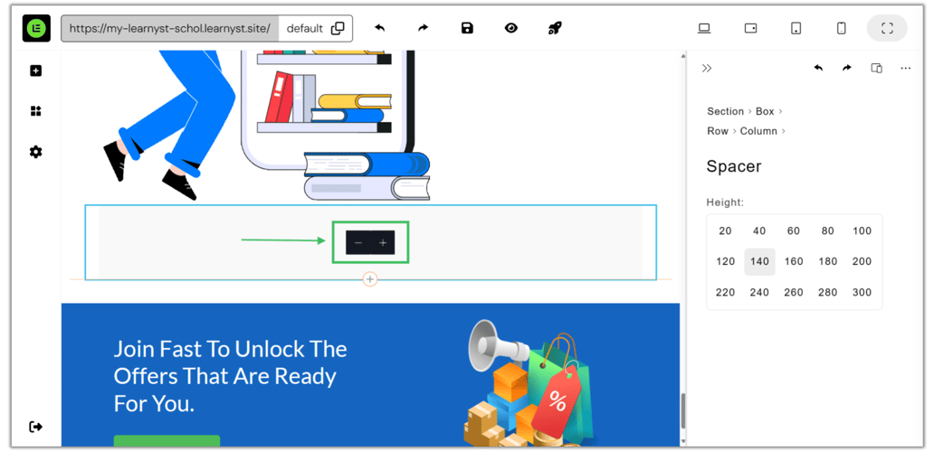 Add a Space Element in Your Website Page