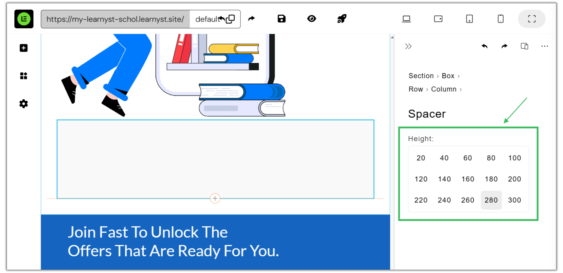 Add a Space Element in Your Website Page